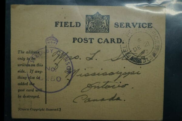 WW2 Canadian Military Field Service 1943 Postcard - Military Antiques ...