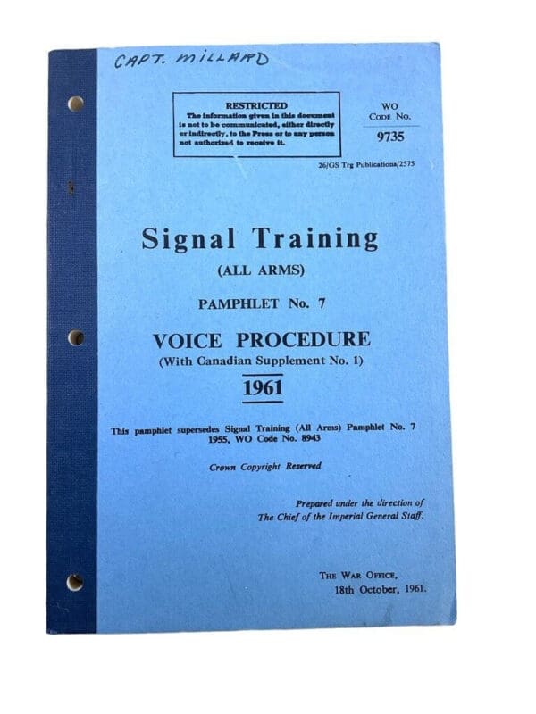 Canadian Army Signal Training Voice Procedure 1961 Soft Cover Reference ...