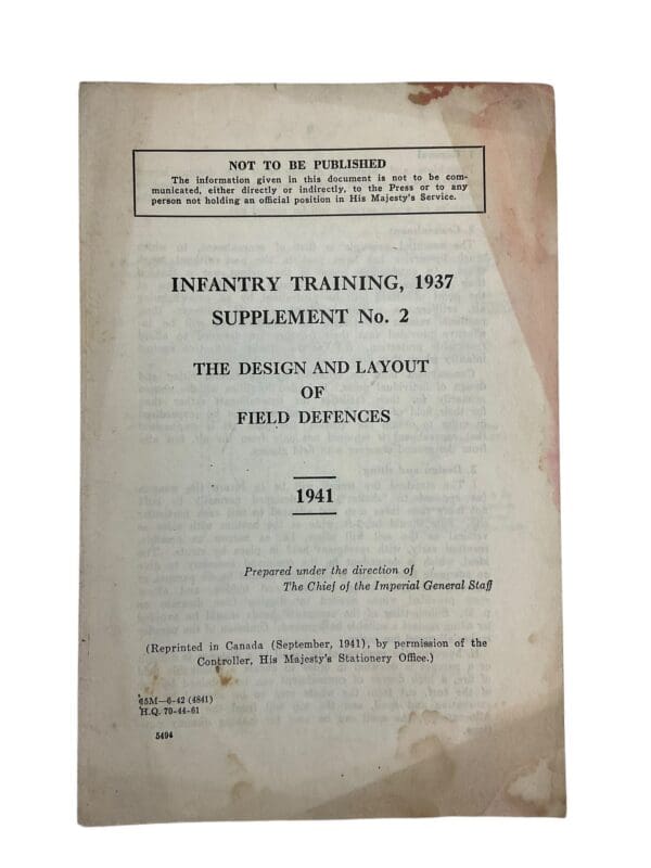 WW2 Canadian Army No. 2 Layout Of Field Defences 1941 Training Manual ...