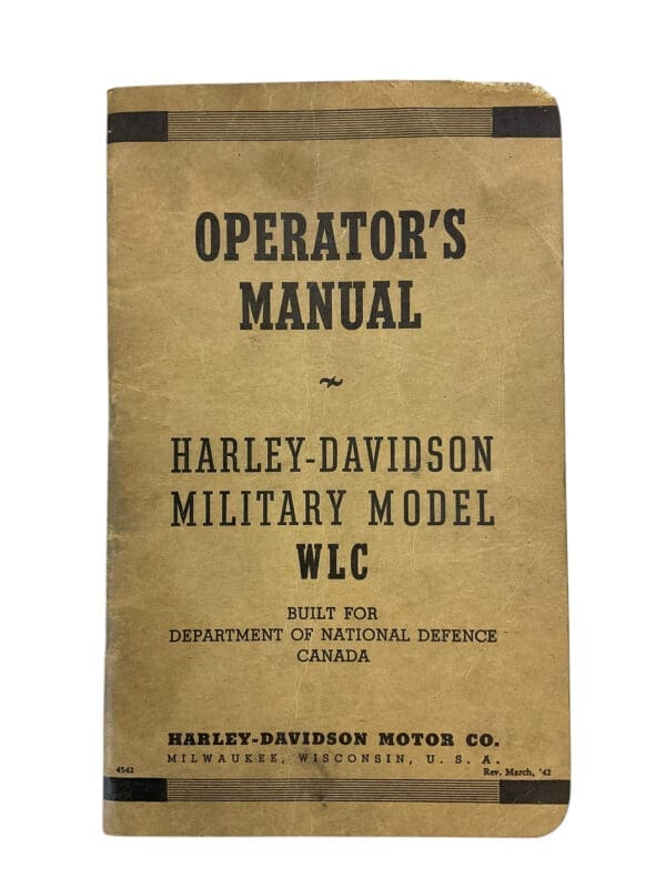 WW2 Canadian Operators Manual Harley-Davidson Military Model WLC Used ...