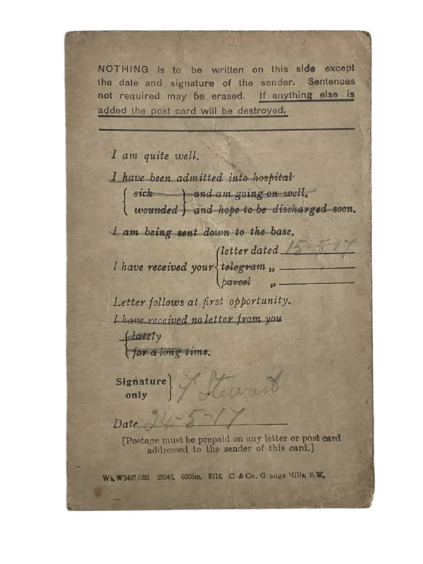 WW1 British BEF Field Service Postcard Dated 1917 - Military Antiques ...