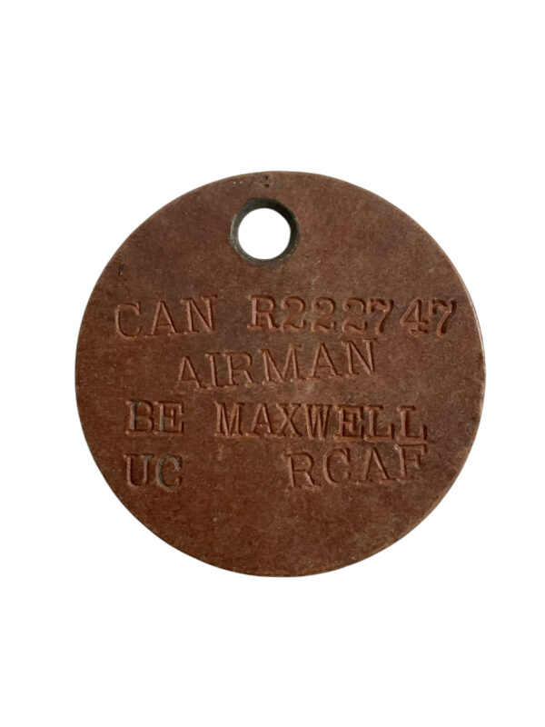 WW2 Canadian RCAF Dog Tag Named Maxwell - Military Antiques Toronto